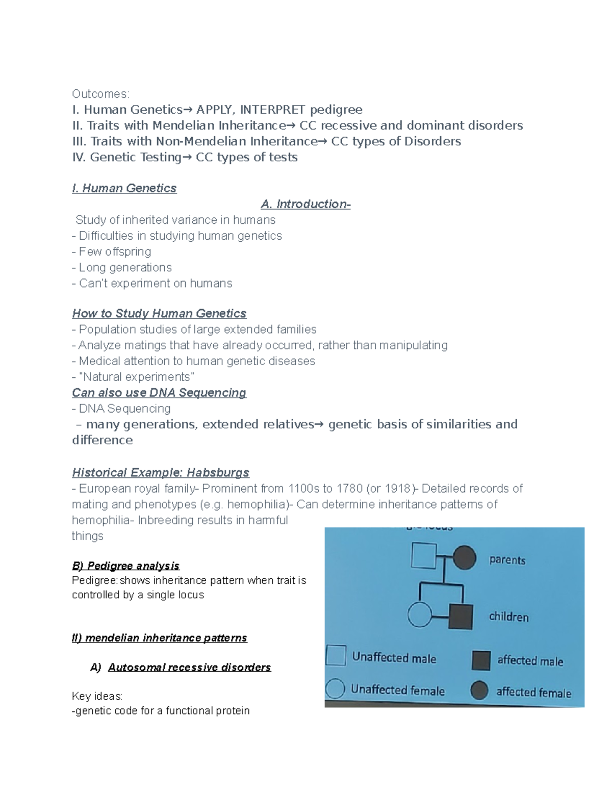 Topic 18 human genetics - Outcomes: I. Human Genetics→ APPLY, INTERPRET ...