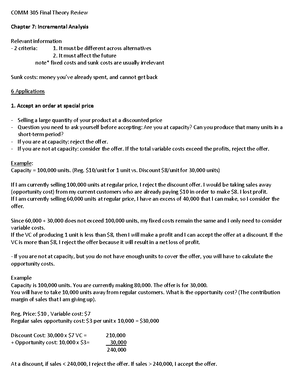 Ch07 - Solutions to exercises - CHAPTER 7 Incremental Analysis ASSIGNMENT CLASSIFICATION TABLE ...