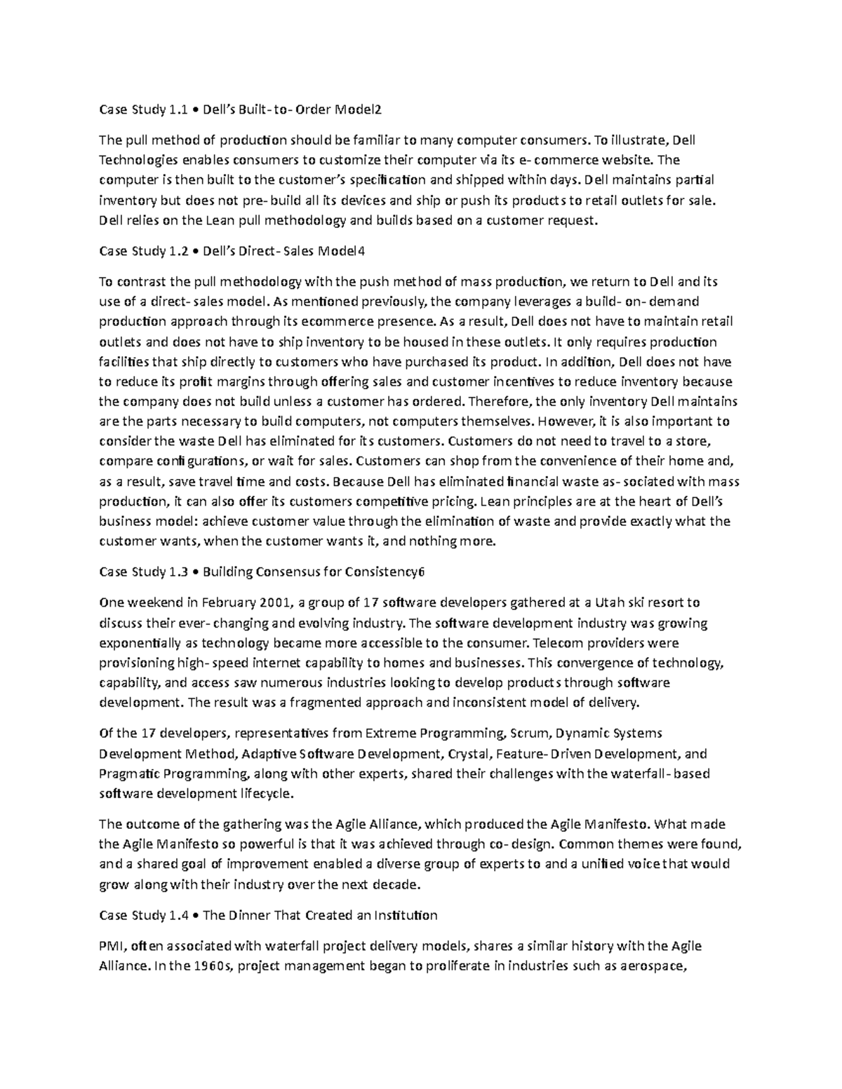 Case Study - Agile - Case Study 1 • Dell’s Built- to- Order Model The ...