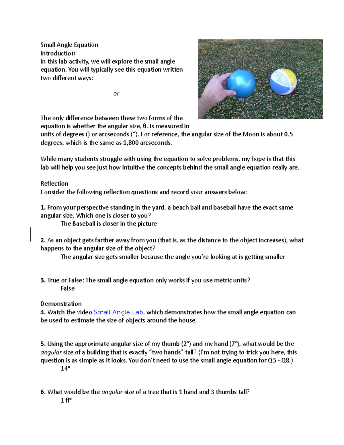 Small Angle Equation-Lab-2 - Small Angle Equation Introduction In this ...