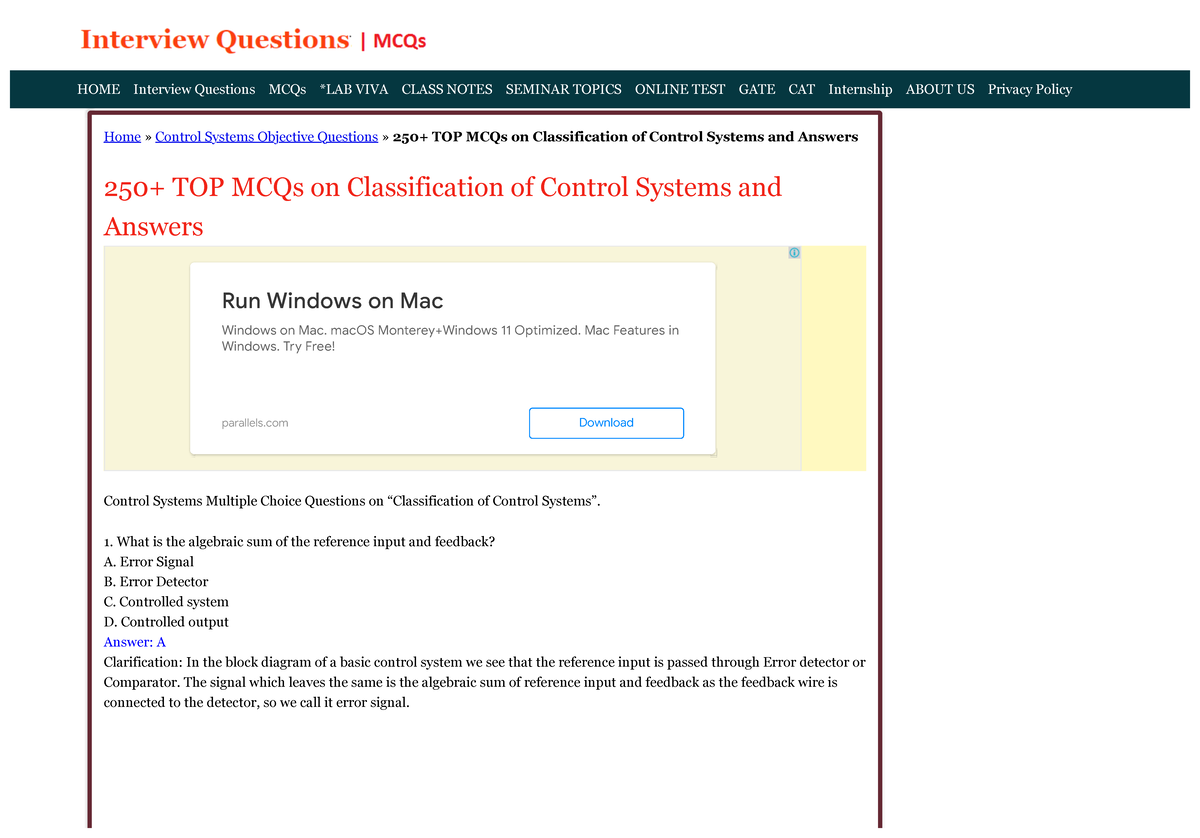 Classification of control systems mcq engineering questions - Home ...