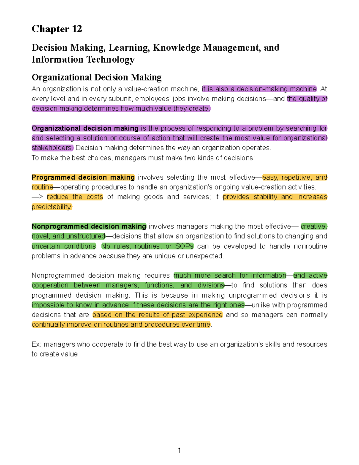 Chapter 12 pdf - Chapter 12 Decision Making, Learning, Knowledge ...