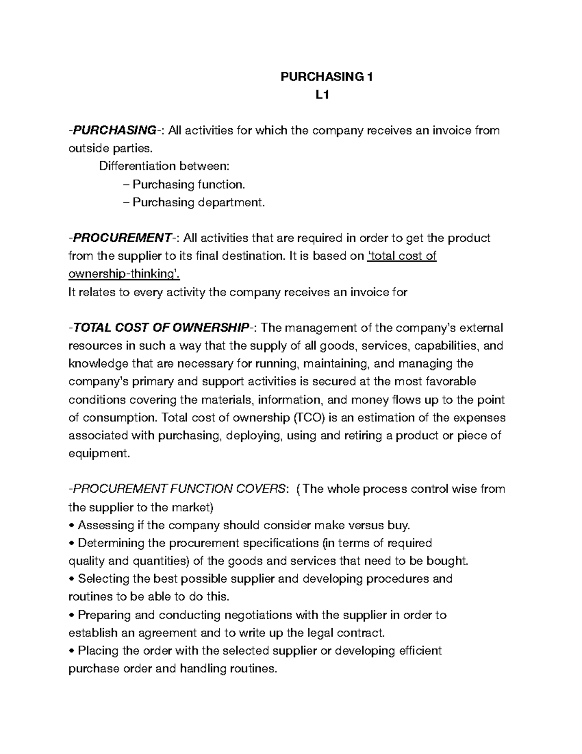PS EXAM Sheet - These are the notes for L1 of Purchasing and Sales ...