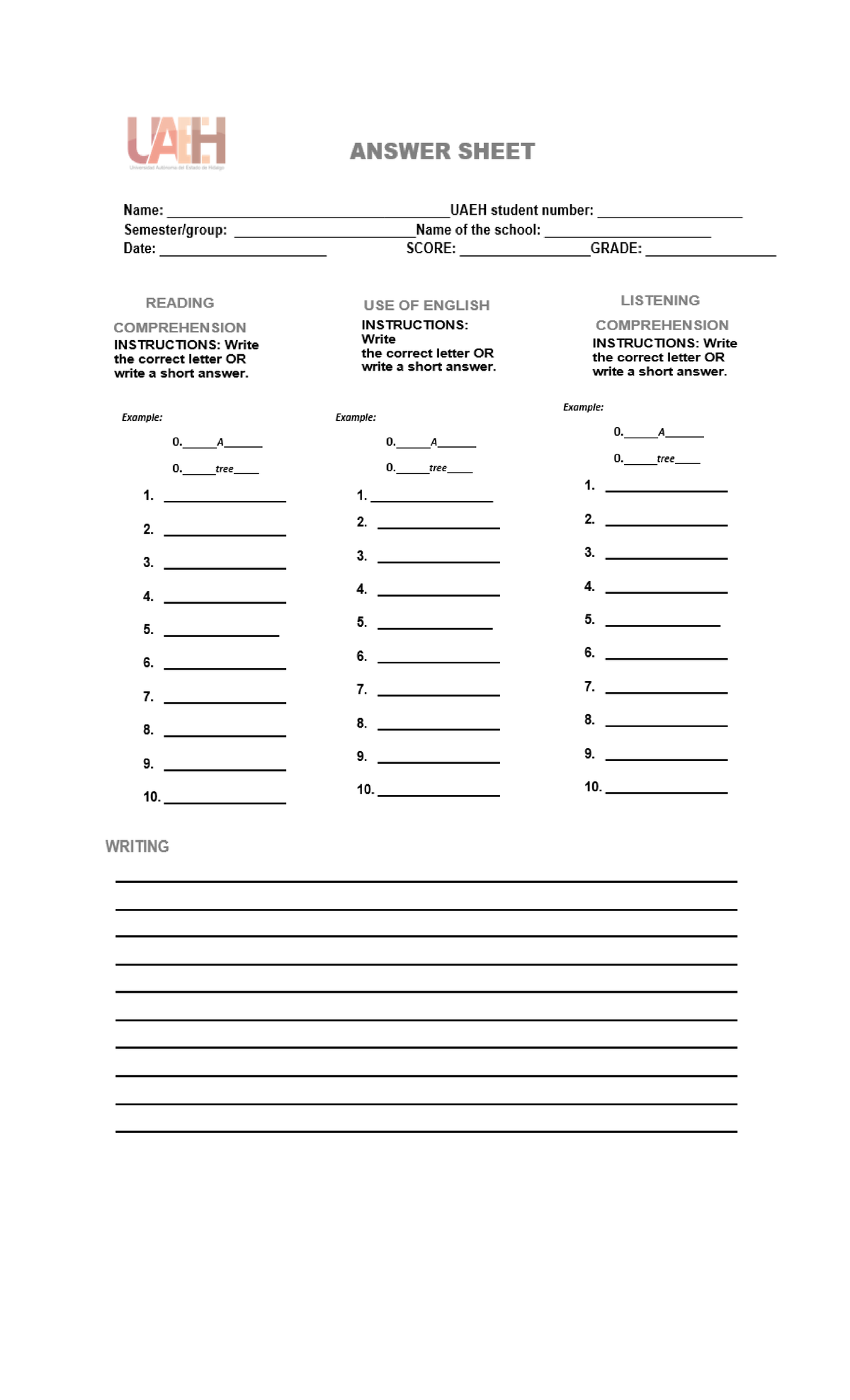 Answer sheet 2024 - apuntes - UAH ANSWER SHEET Name: UAEH student ...