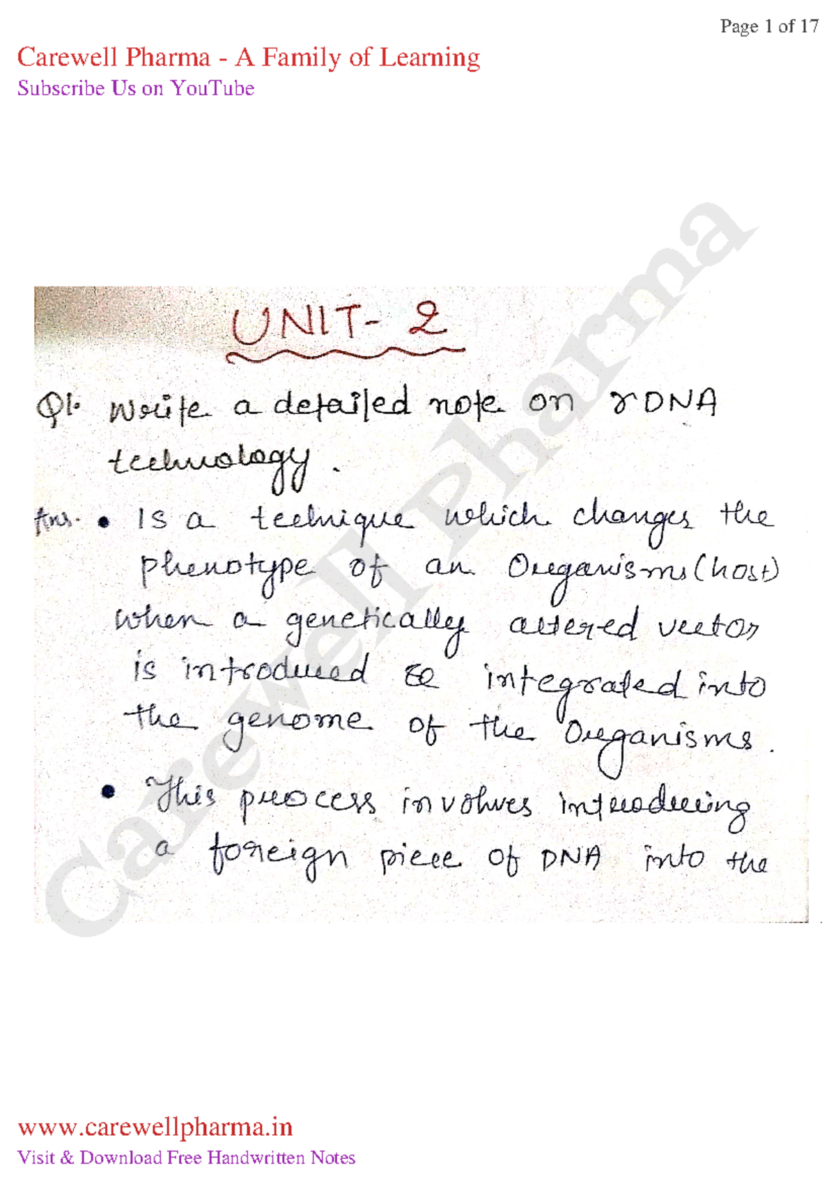 Unit 2, Pharmaceutical Biotechnology, B Pharmacy 6th Sem, Carewell ...