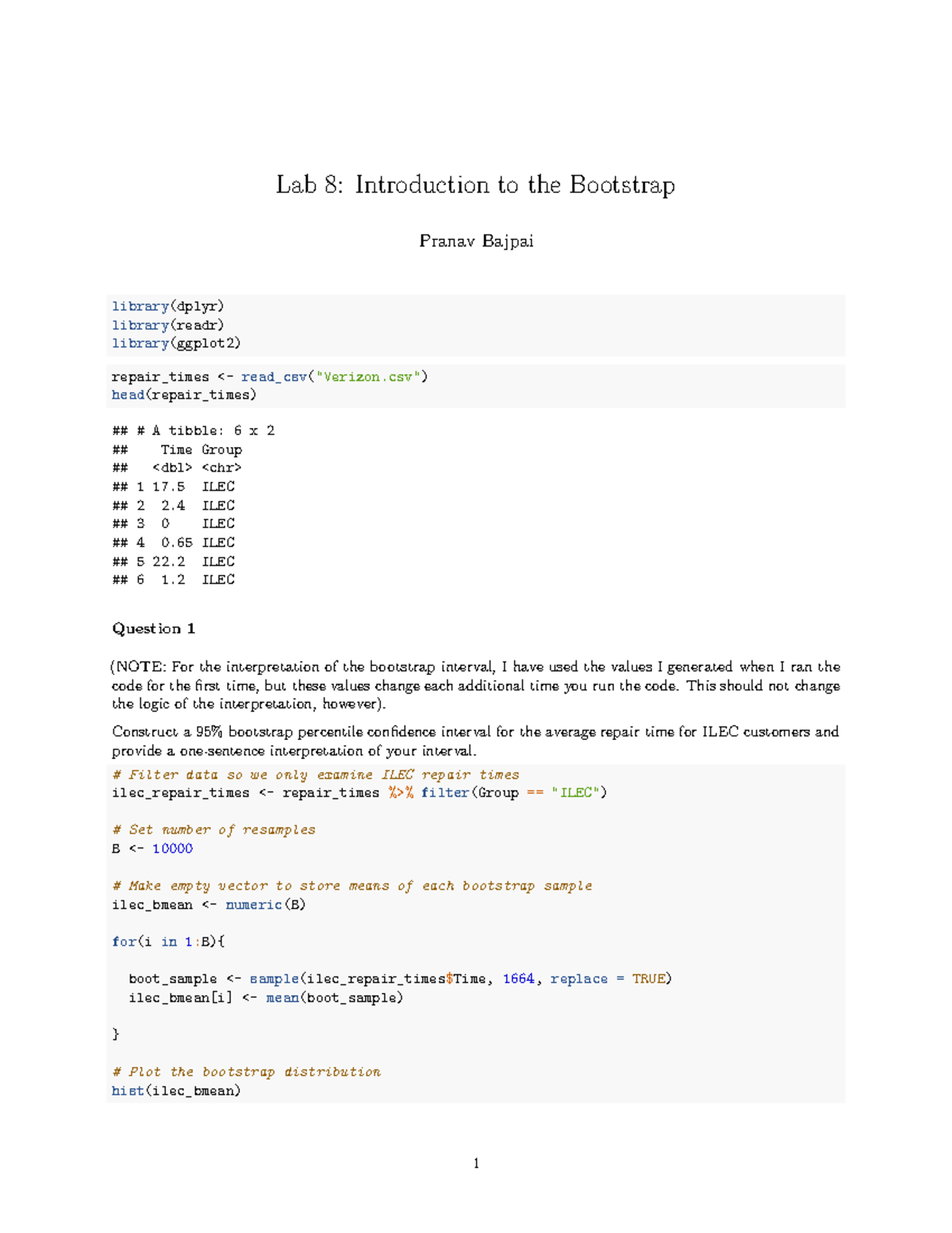 Lab8 Probability - Lab 8: Introduction to the Bootstrap Pranav Bajpai library (dplyr) library ...
