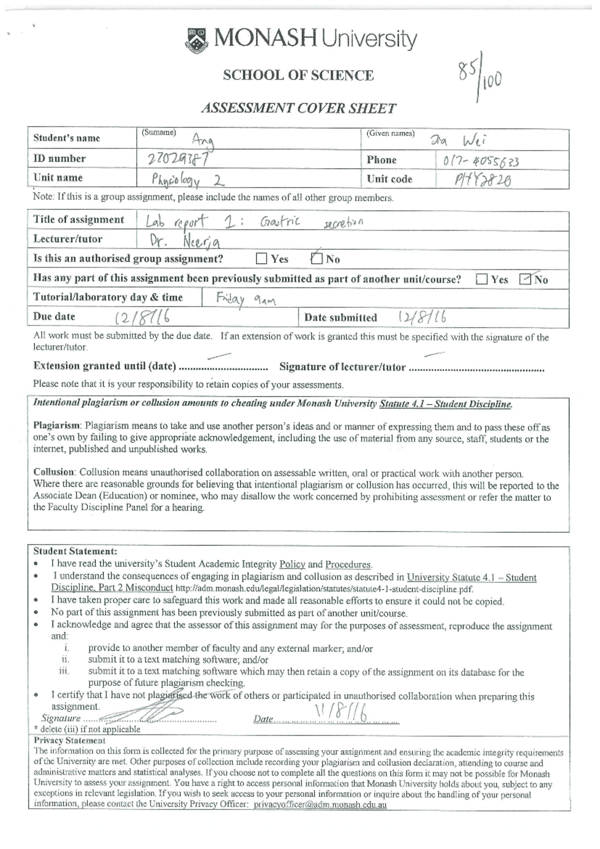 Lab report 1 phy - Medical Bioscience - Studocu