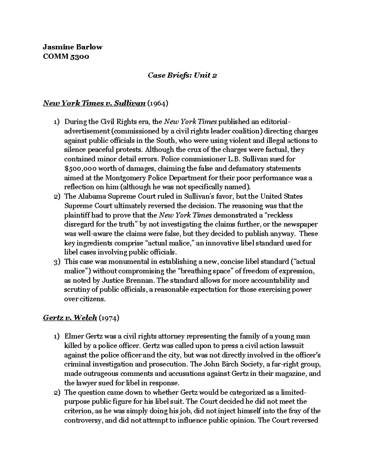 Case Briefs Unit 2 (COMM 5300) - Jasmine Barlow COMM 5300 Case Briefs ...