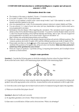 COMP3308 Introduction to Artificial Intelligence - USyd - StuDocu