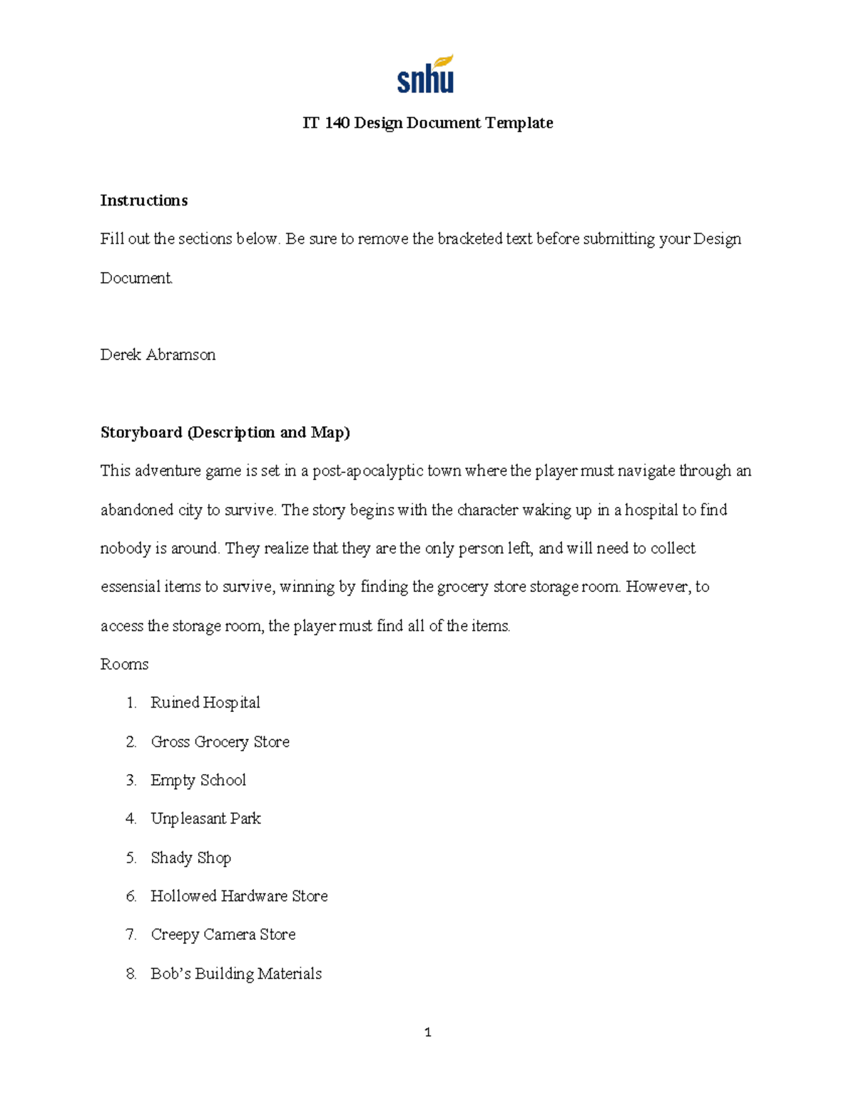IT 140 Project One - IT 140 Design Document Template Instructions Fill ...