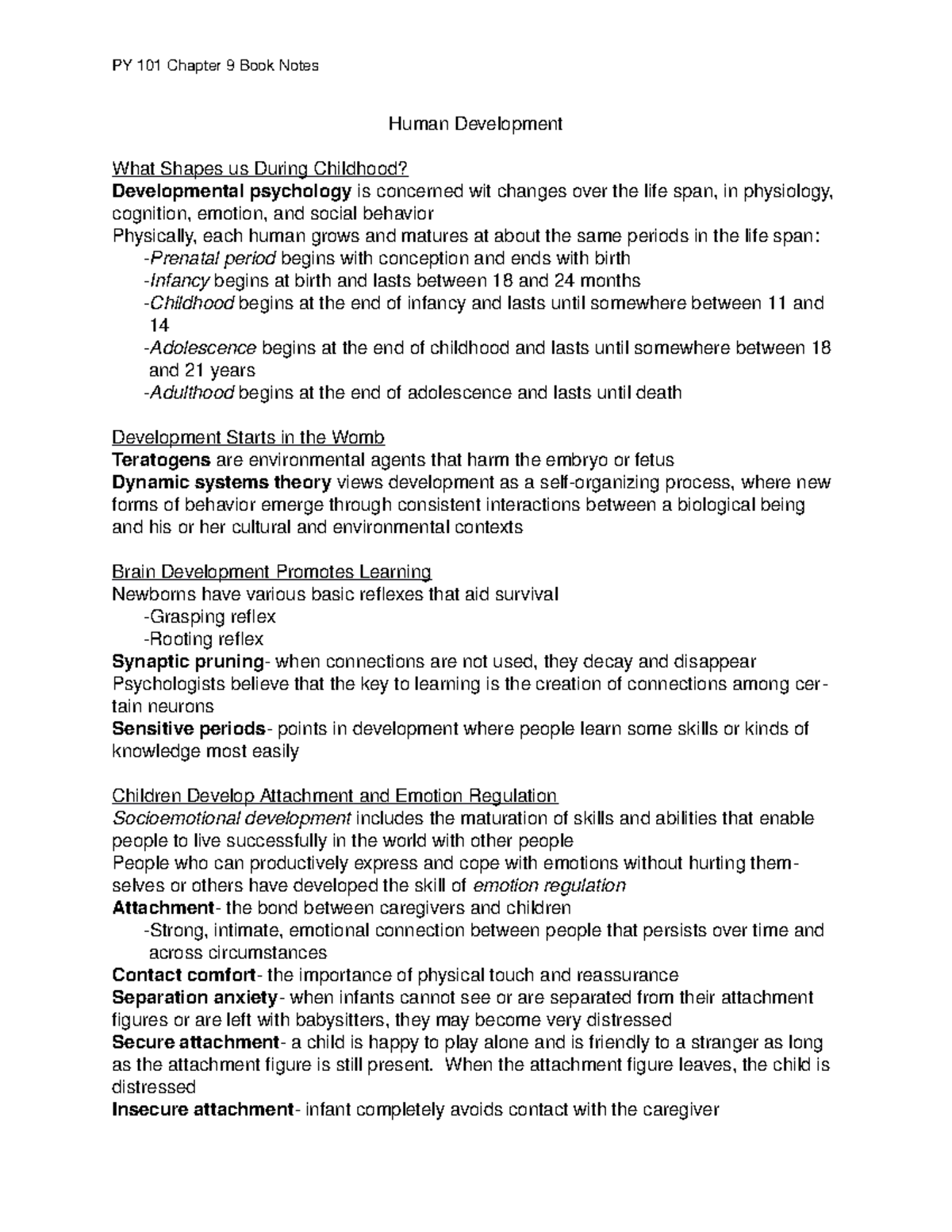 PY 101 Chapter 9 Book Notes - PY 101 Chapter 9 Book Notes Human ...