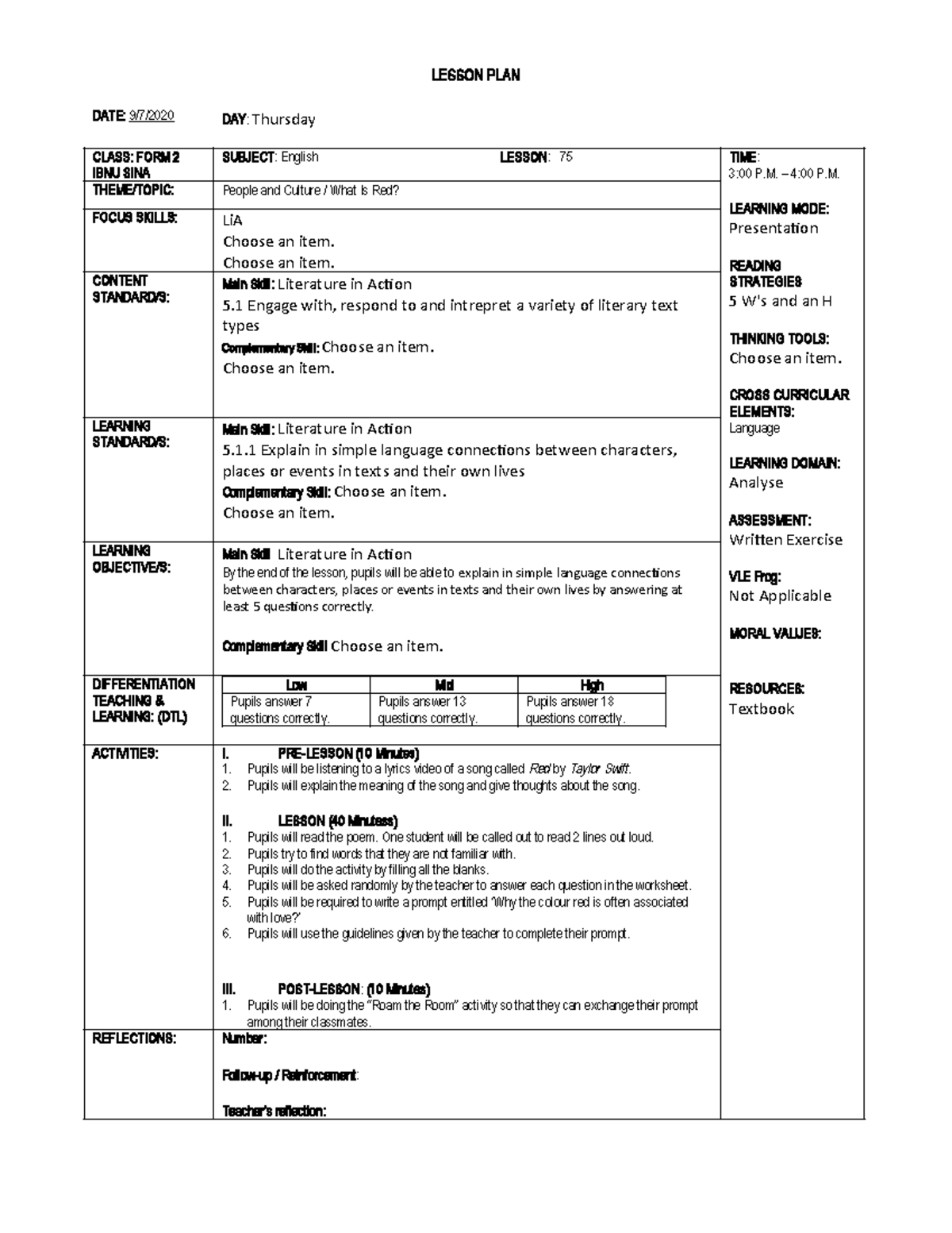 Lesson-plan compress 4 - LESSON PLAN DATE: 9 /7/2020 DAY: Thursday ...
