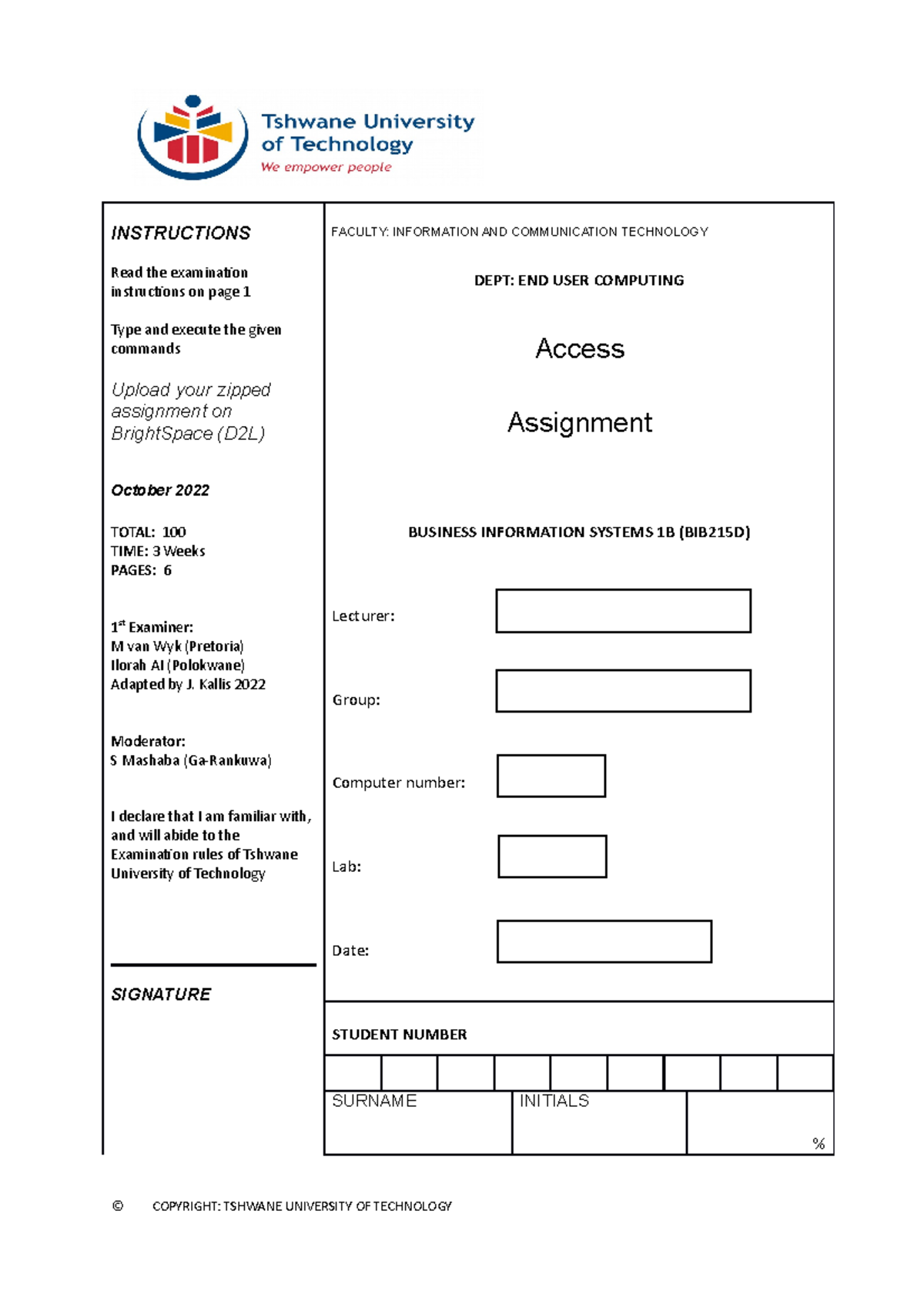 Access Individual Assignment 2022 - INSTRUCTIONS Read the examination ...