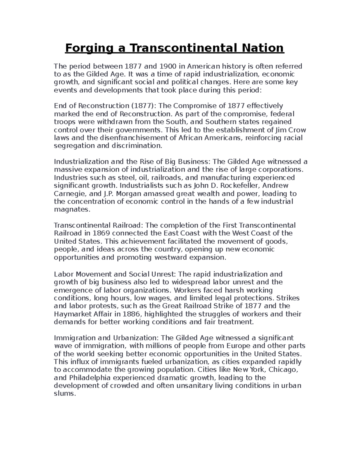 Forging a Transcontinental Nation - It was a time of rapid ...