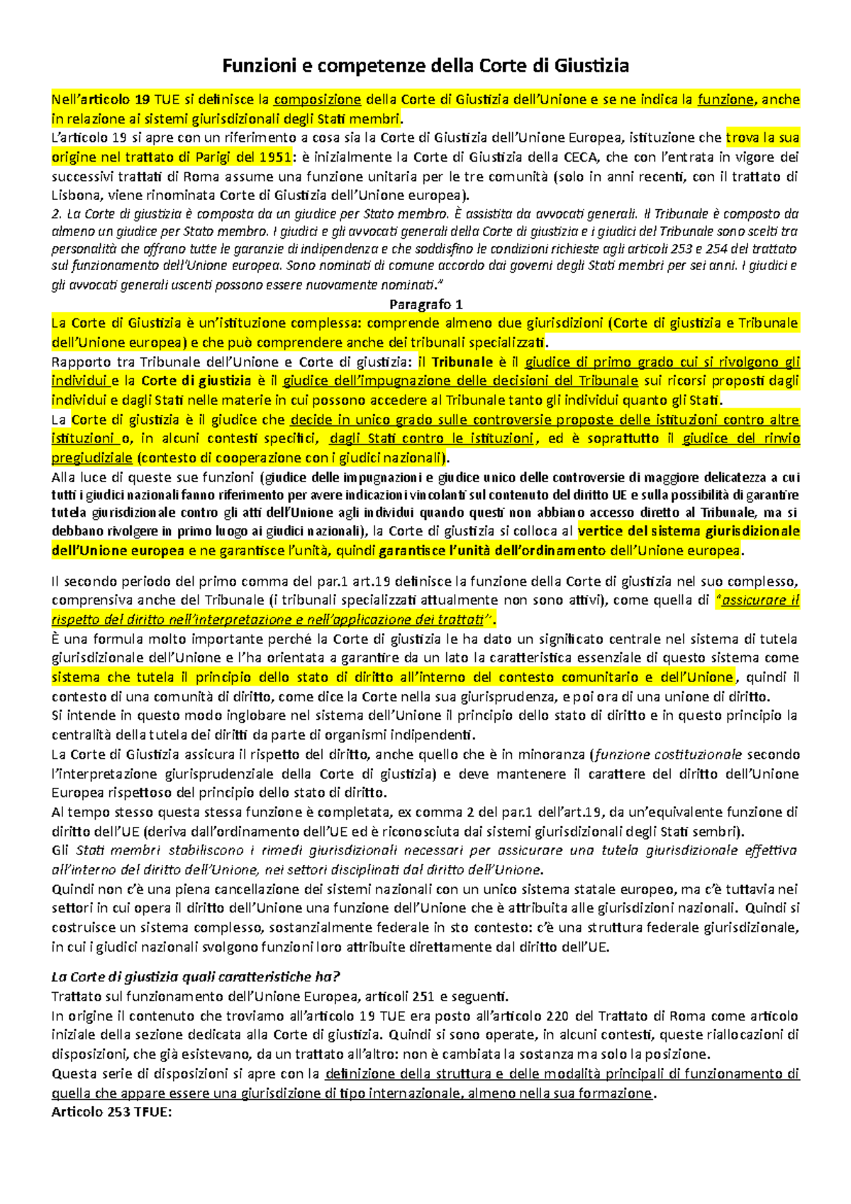 Funzioni e competenze della Corte di Giustizia - L’articolo 19 si apre ...