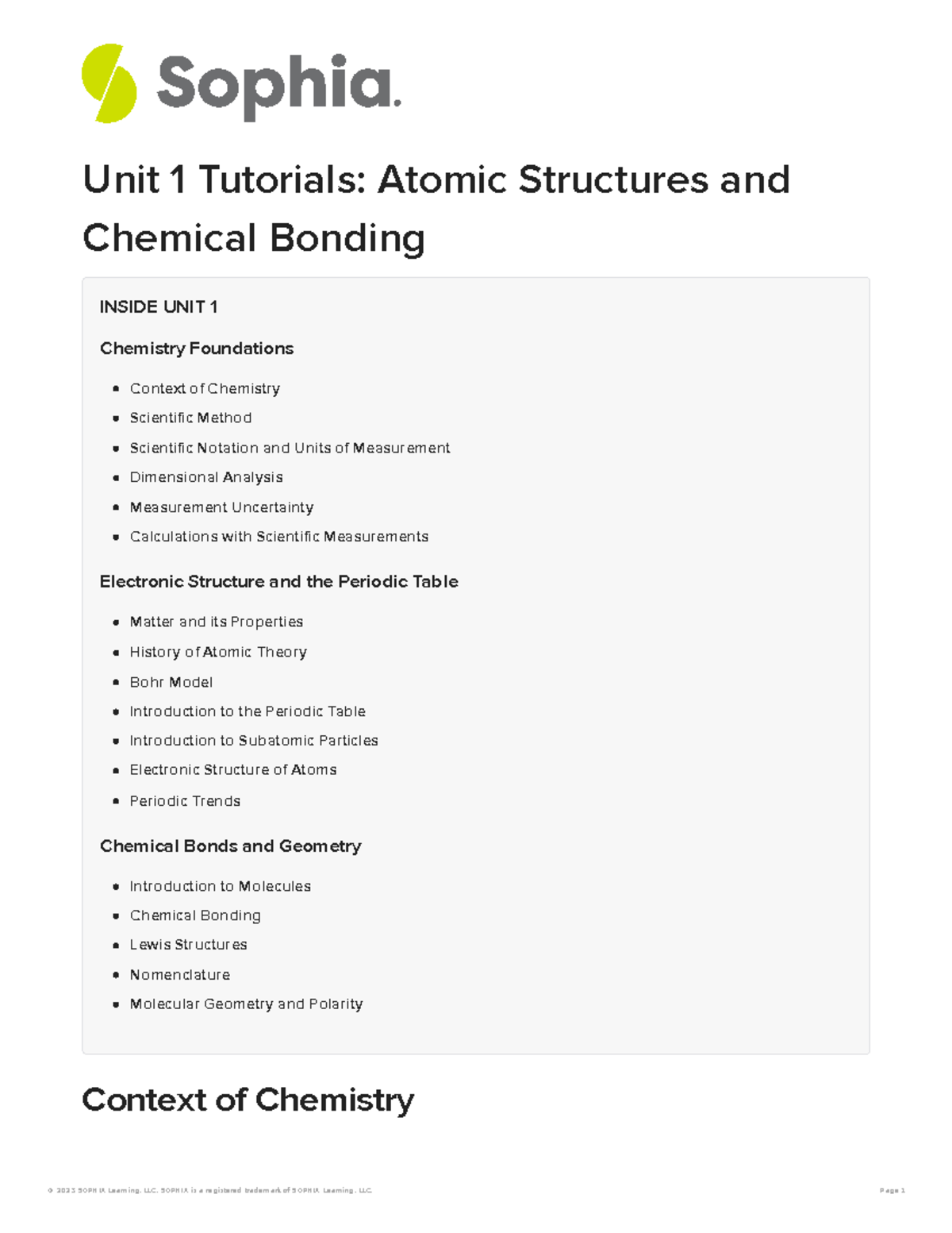 Unit 1 tutorials atomic structures and chemical bonding By Sophia ...