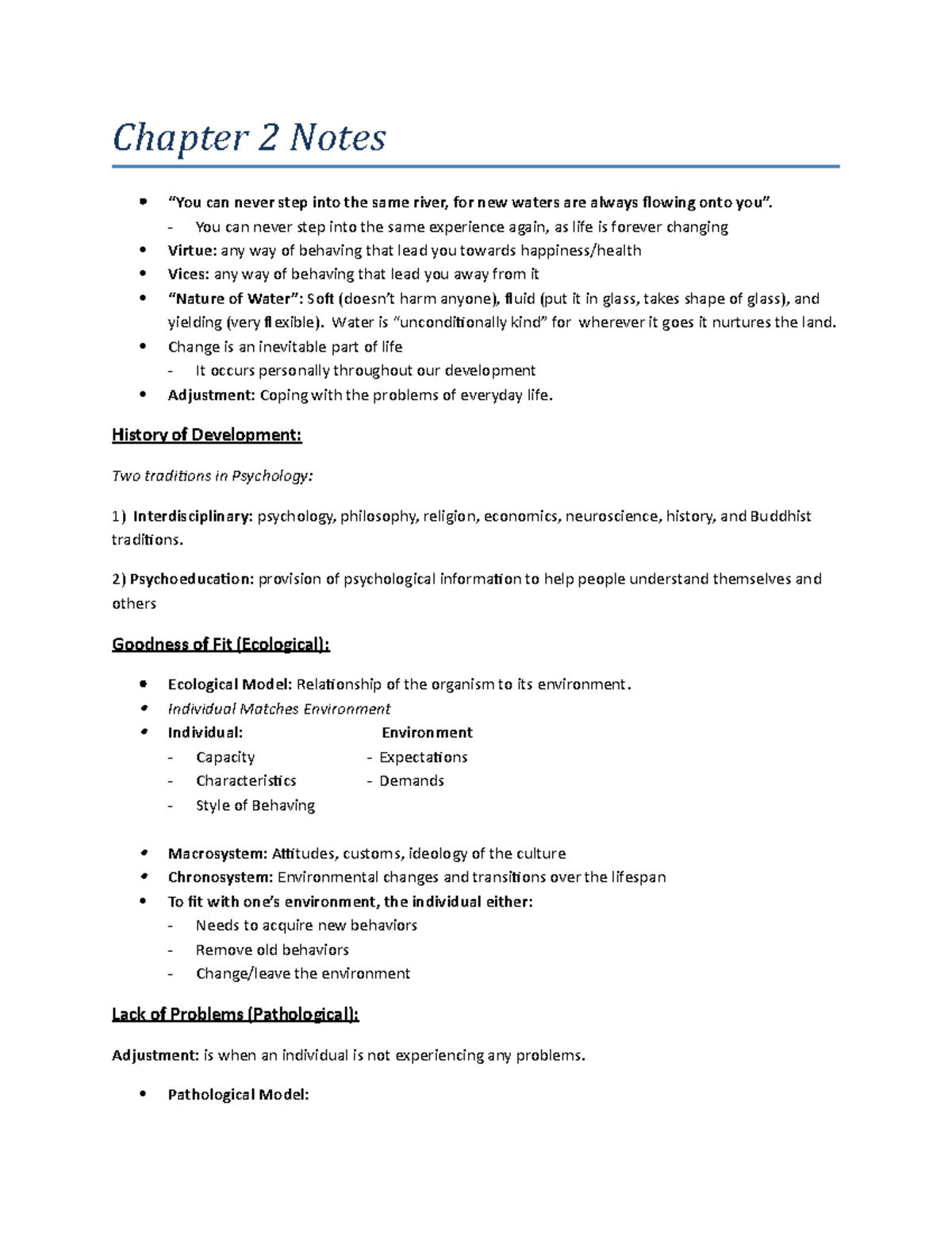 Psych of Adjustment Chapter 2 Notes - Chapter 2 Notes “You can never ...