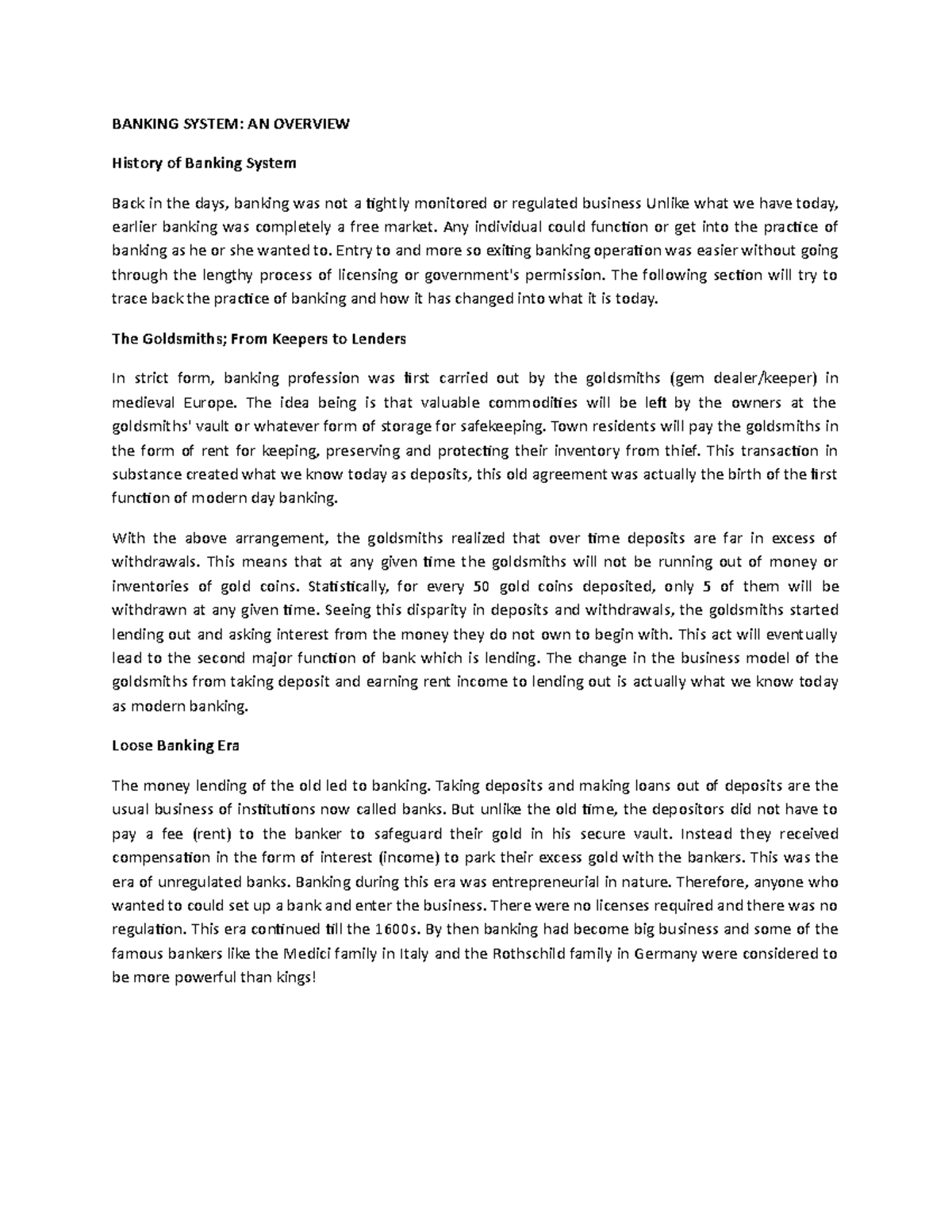 Banking System - BANKING SYSTEM: AN OVERVIEW History of Banking System ...