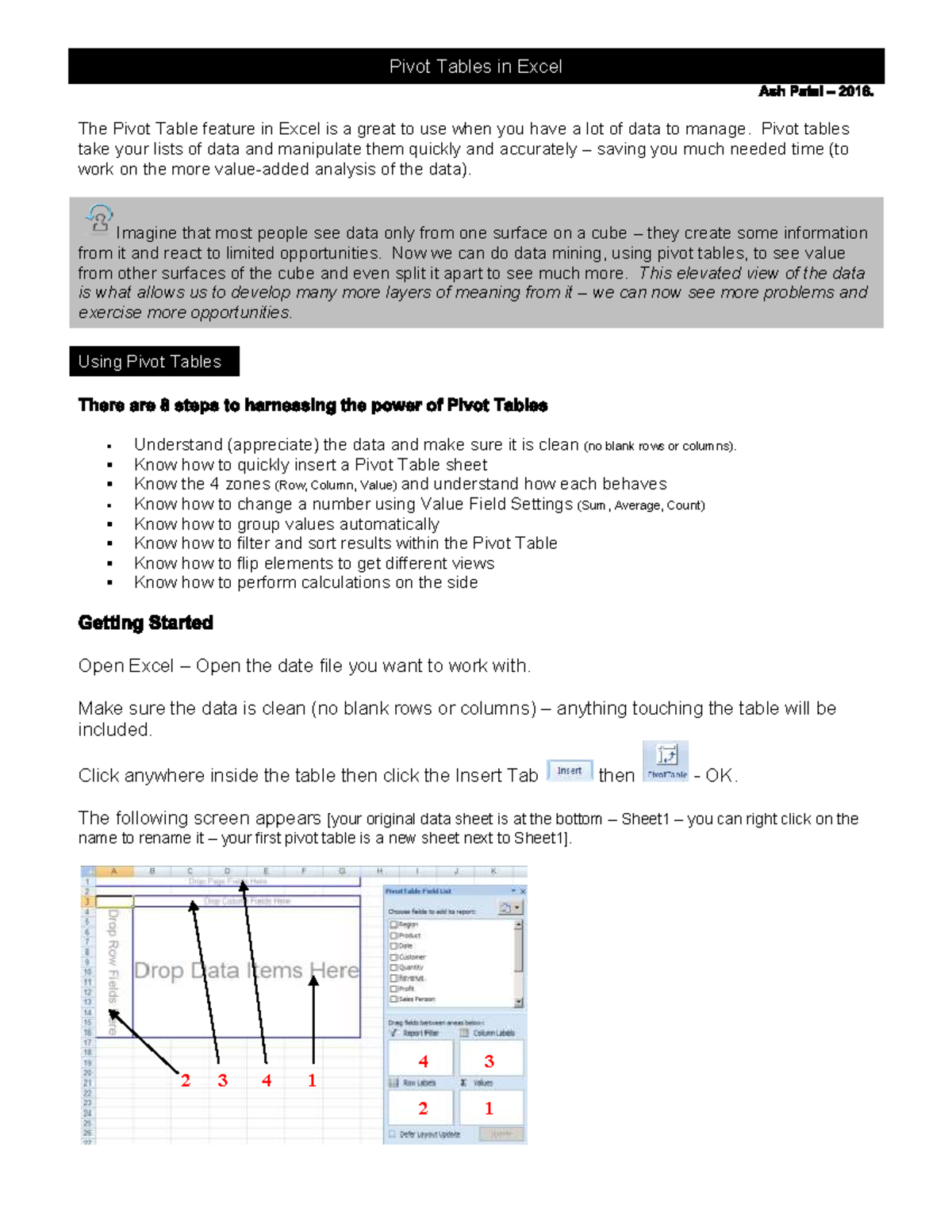 Notes 15 - provided by professor - Pivot Tables in Excel Ash Patel 2018 ...