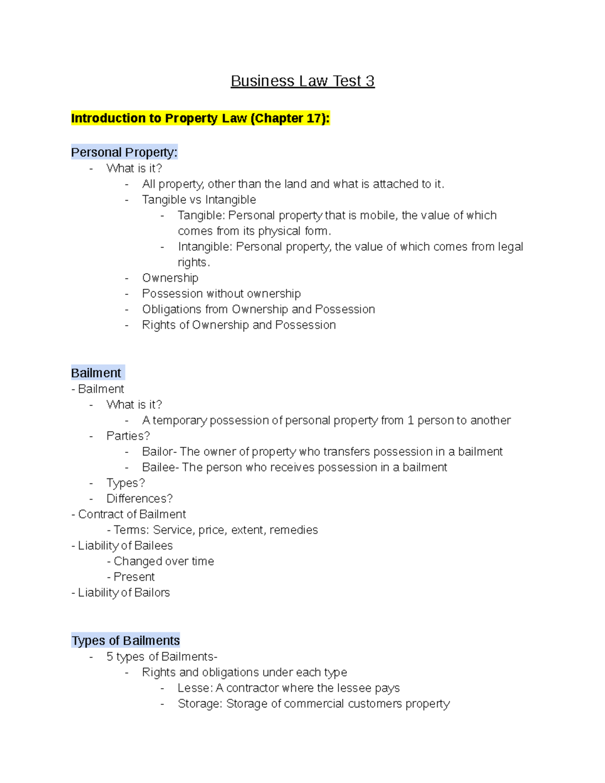 Business Law Test 3: Property Law Intellectual Property Real Property ...