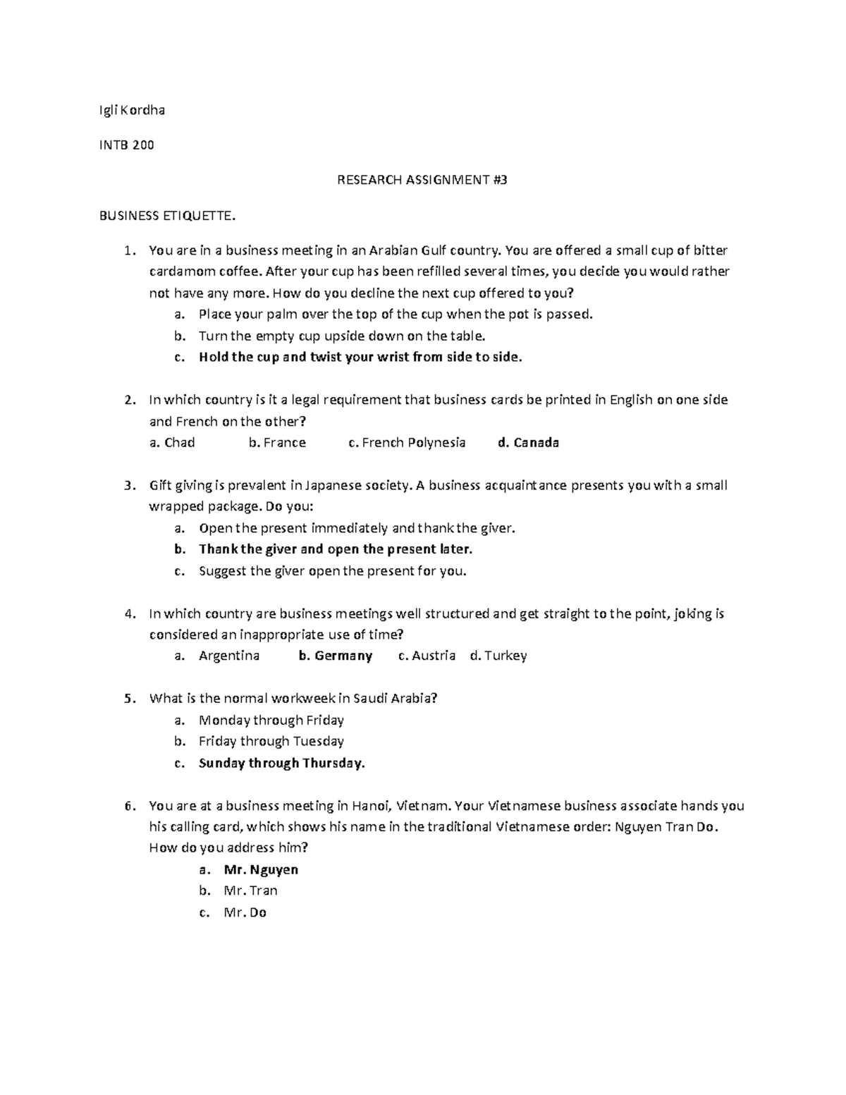 INTB 200 Research Assignment - 3 - Igli Kordha INTB 200 RESEARCH ...