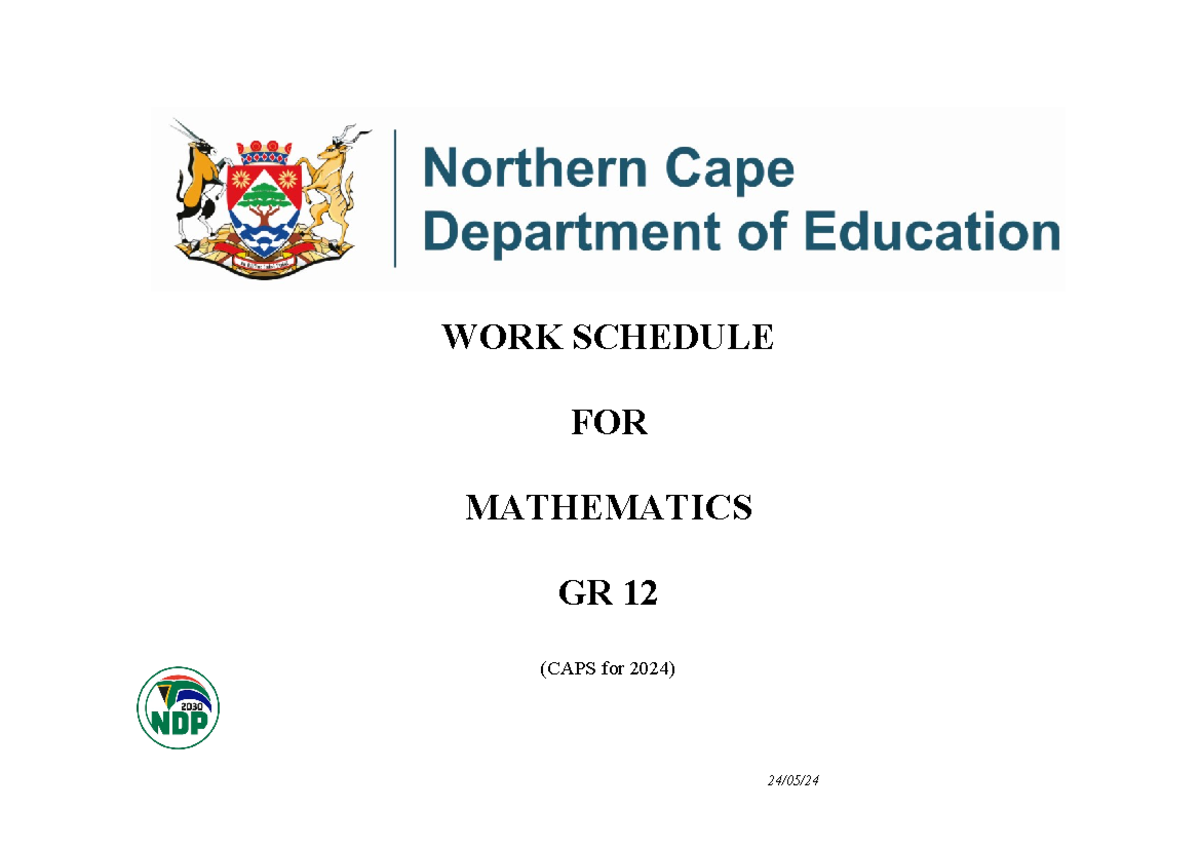03 GR 12(E) Mathematics Work Schedule for 2024 - WORK SCHEDULE FOR ...