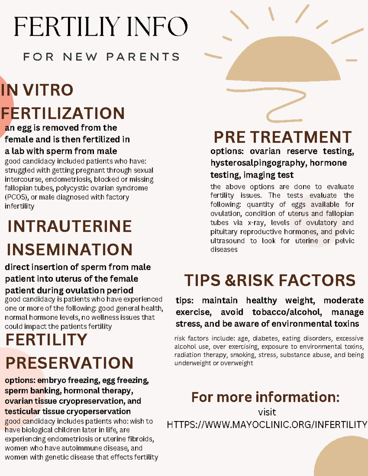 Fertility info sheet - FERTILIY INFO F O R N E W P A R E N T S IN VITRO ...