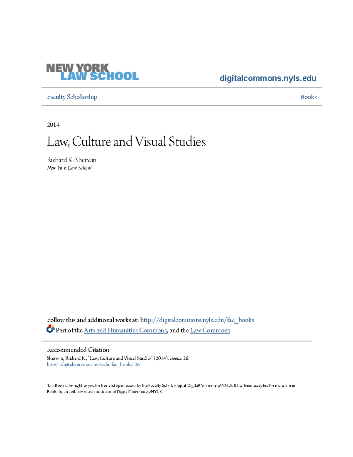 Law Culture and Visual Studies - digitalcommons.nyls Faculty ...
