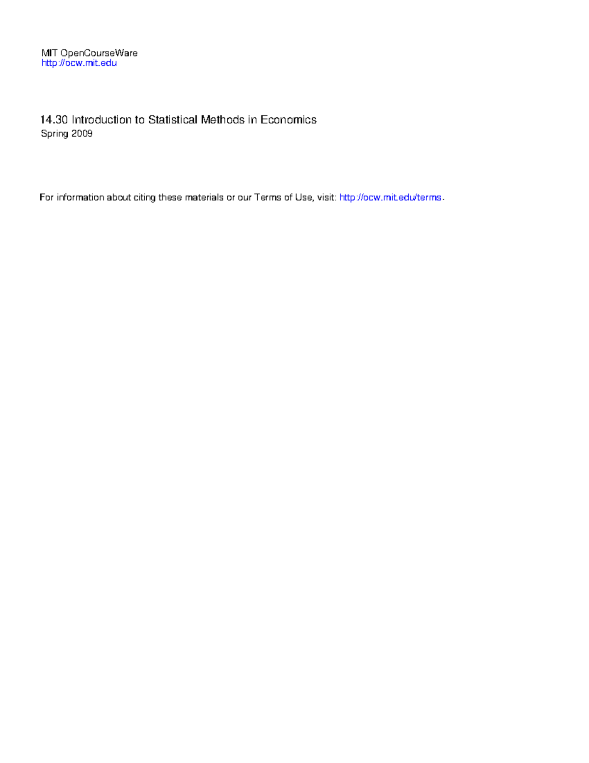 Economic Statistics MIT OpenCourseWare Ocw mit 14 Introduction To economic-statistics-mit-opencourseware-ocw-mit-14-introduction-to