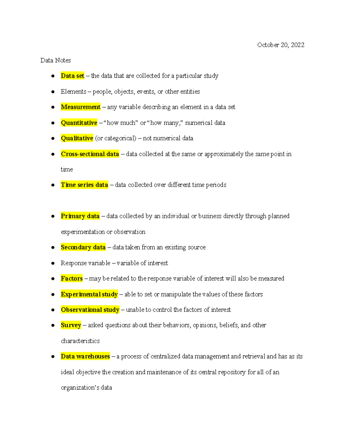 Data Notes - INFO301: Business Decision-Making Professor Mahmoud ...