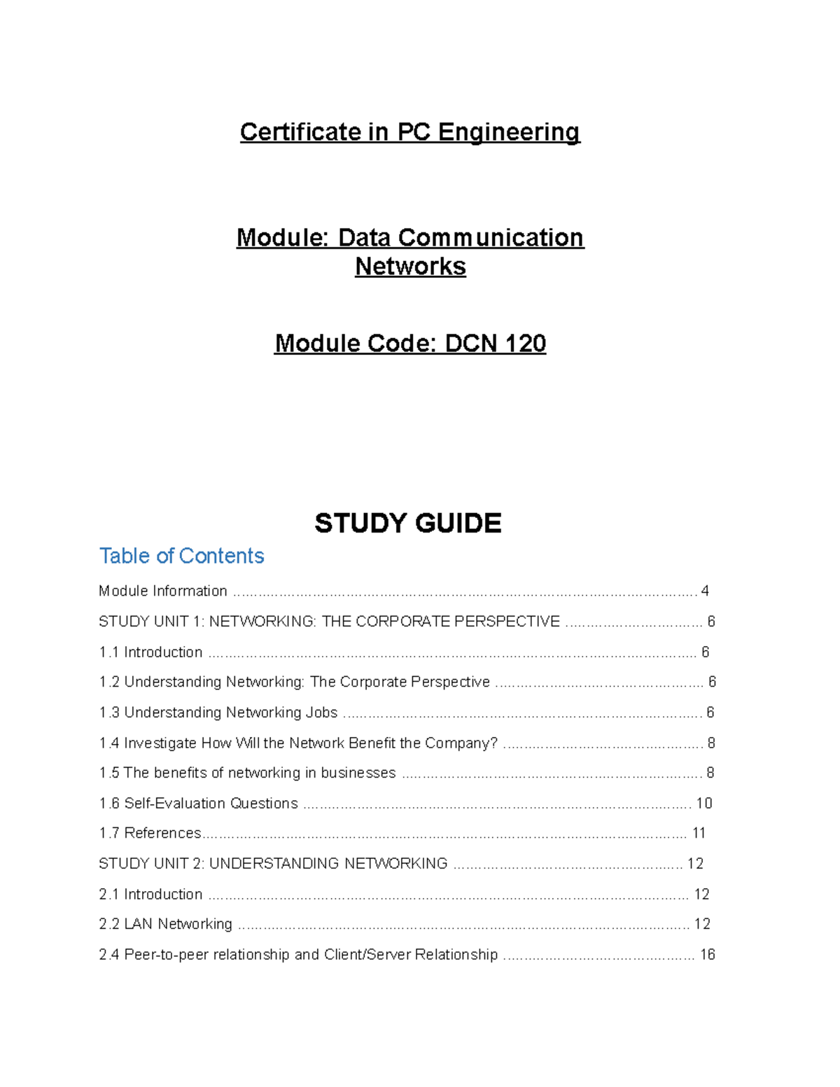 Data communication Networks - Study Guide - Certificate in PC ...