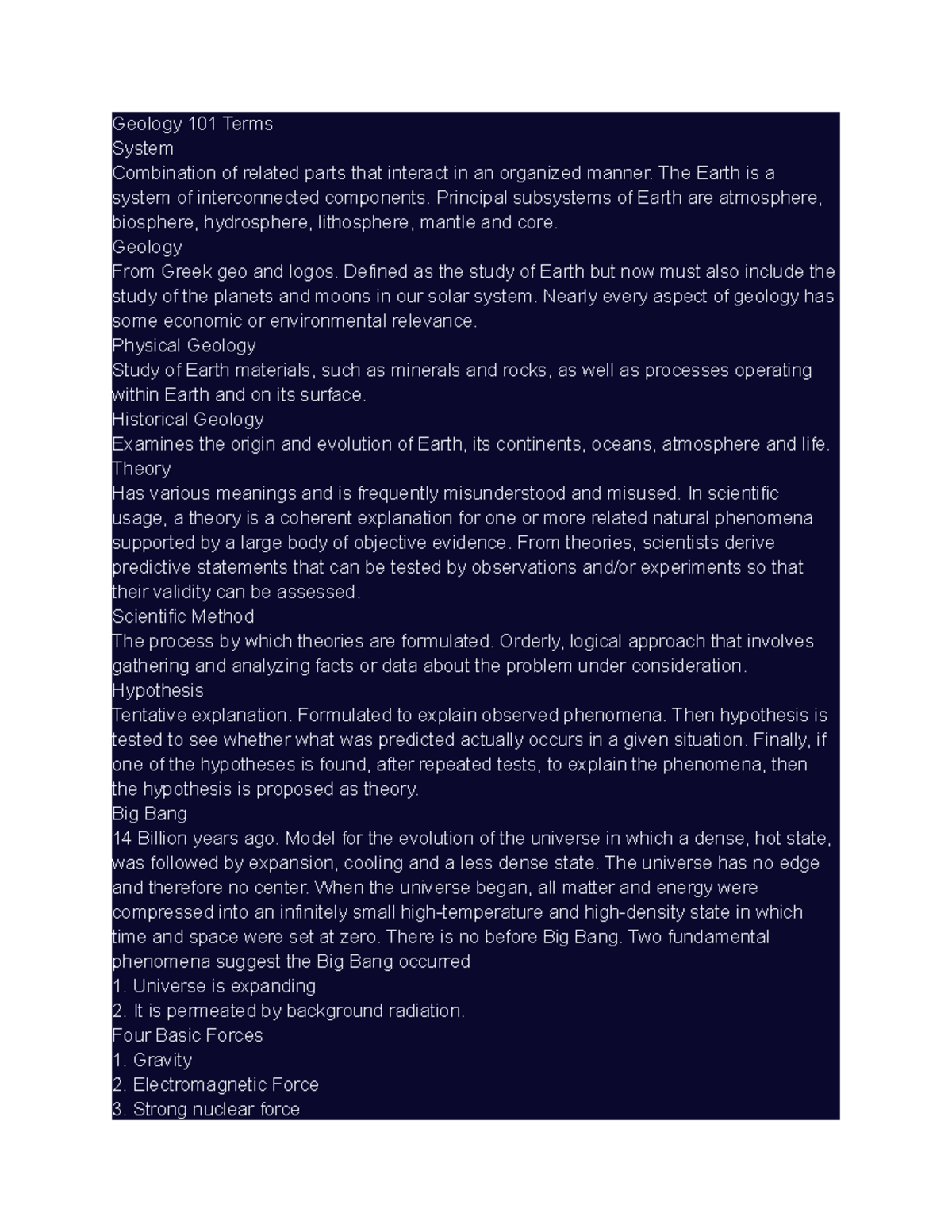 Geology 101 Terms - Geology 101 Terms System Combination of related ...