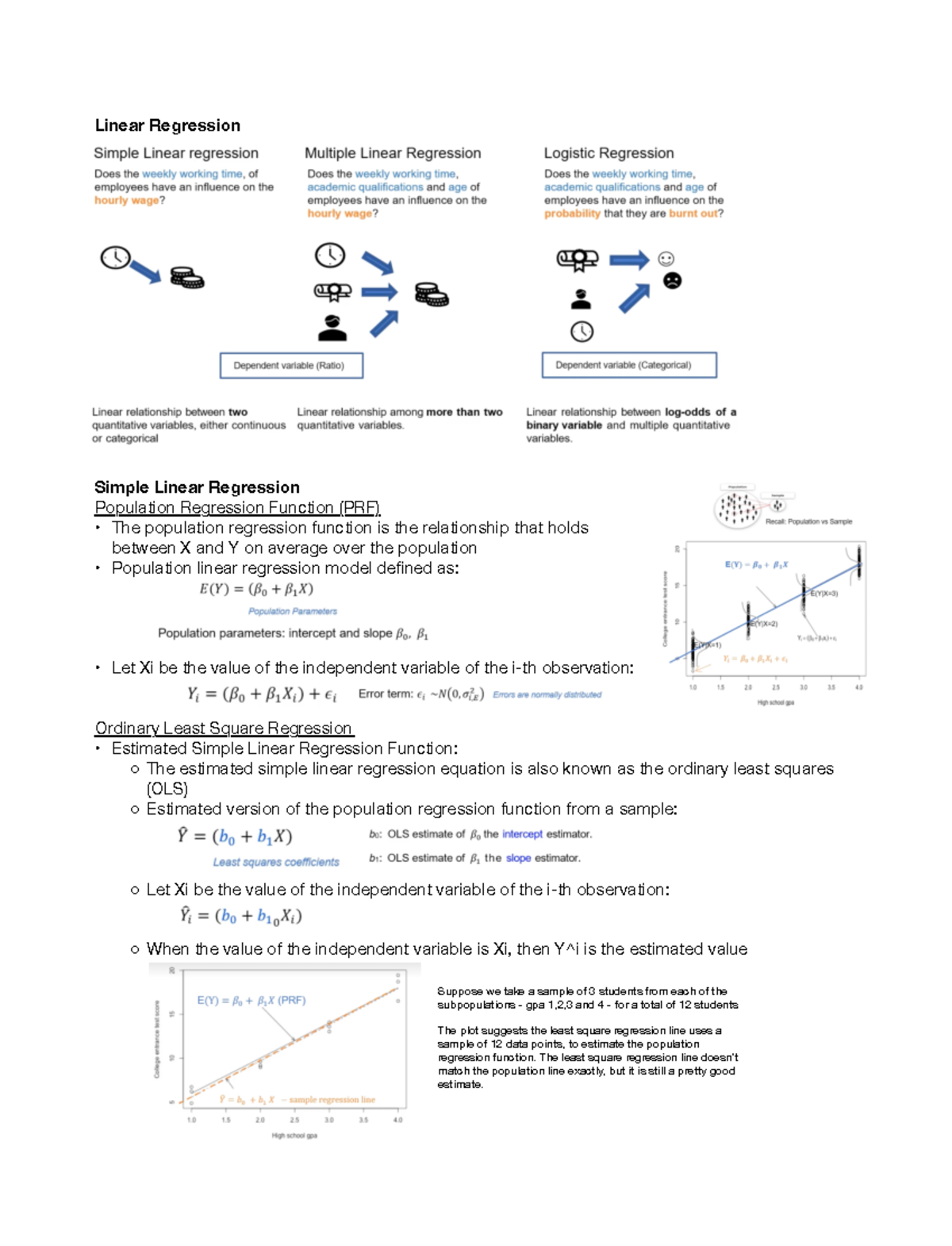Wk7 Regression Analysis - Linear Regression Simple Linear Regression Population Regression ...