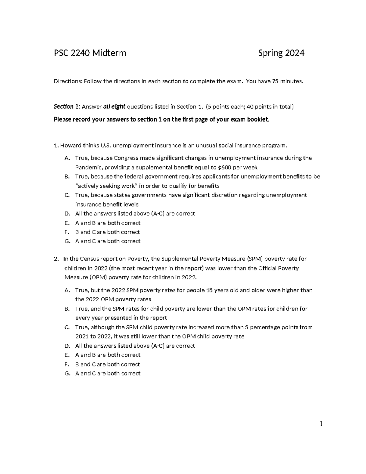 PSC 2240 Midterm spring 2024 - PSC 2240 Midterm Spring 2024 Directions: Follow the directions in ...