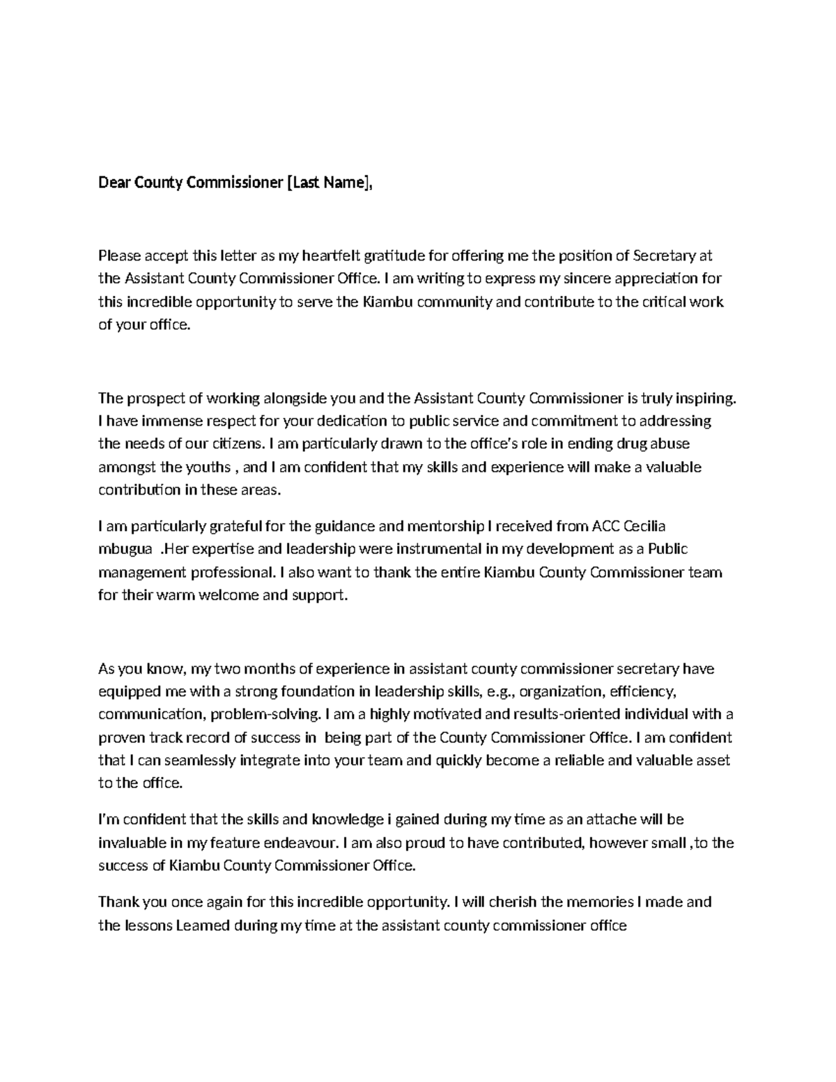 Kiambudox - notes - Dear County Commissioner [Last Name], Please accept ...