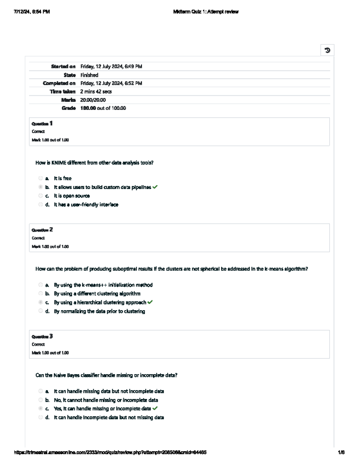 Midterm Quiz 1 Answers - 6:54 PM Midterm Quiz 1: Attempt review Started ...
