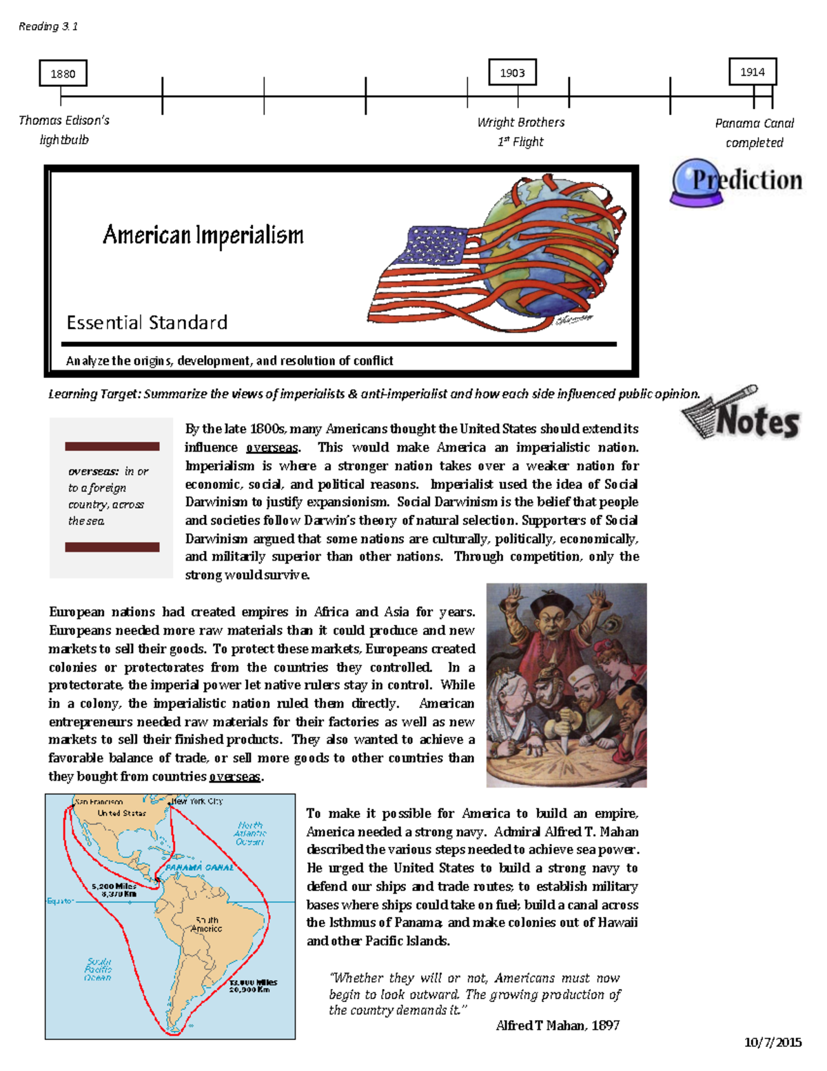 Copy of TB 3.1 American Imperialism - Reading 3. 10/7/ overseas: in or ...