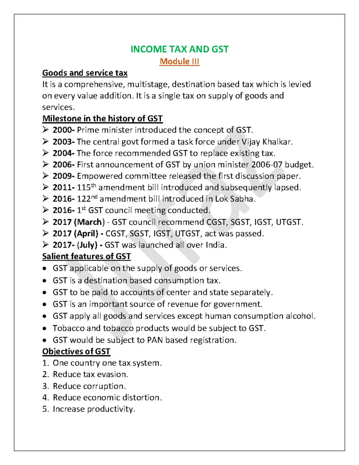 Module III- Income tax and GST - INCOME TAX AND GST Module III Goods ...