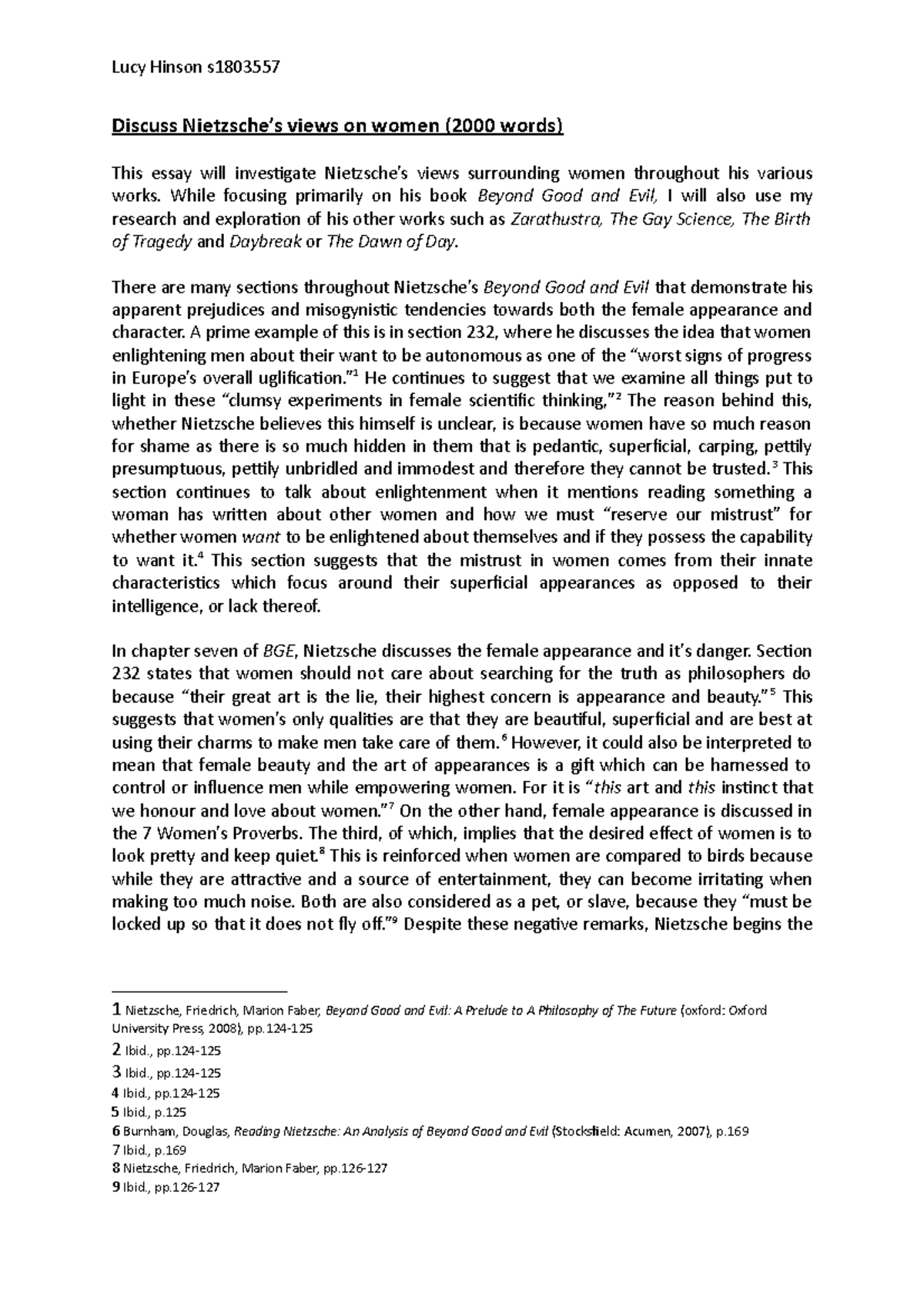 HM6510 Essay - Grade: A - Discuss Nietzsche’s views on women (2000 ...