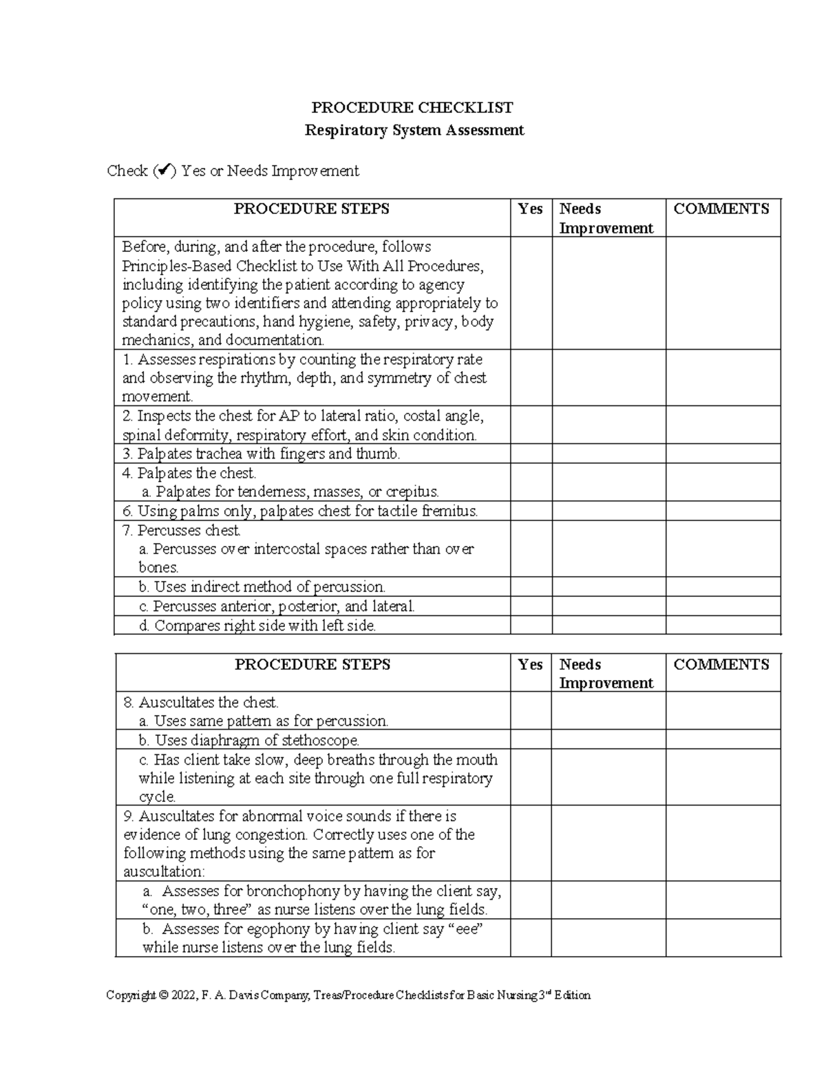 Respiratory+assessment+checklist - PROCEDURE CHECKLIST Respiratory ...