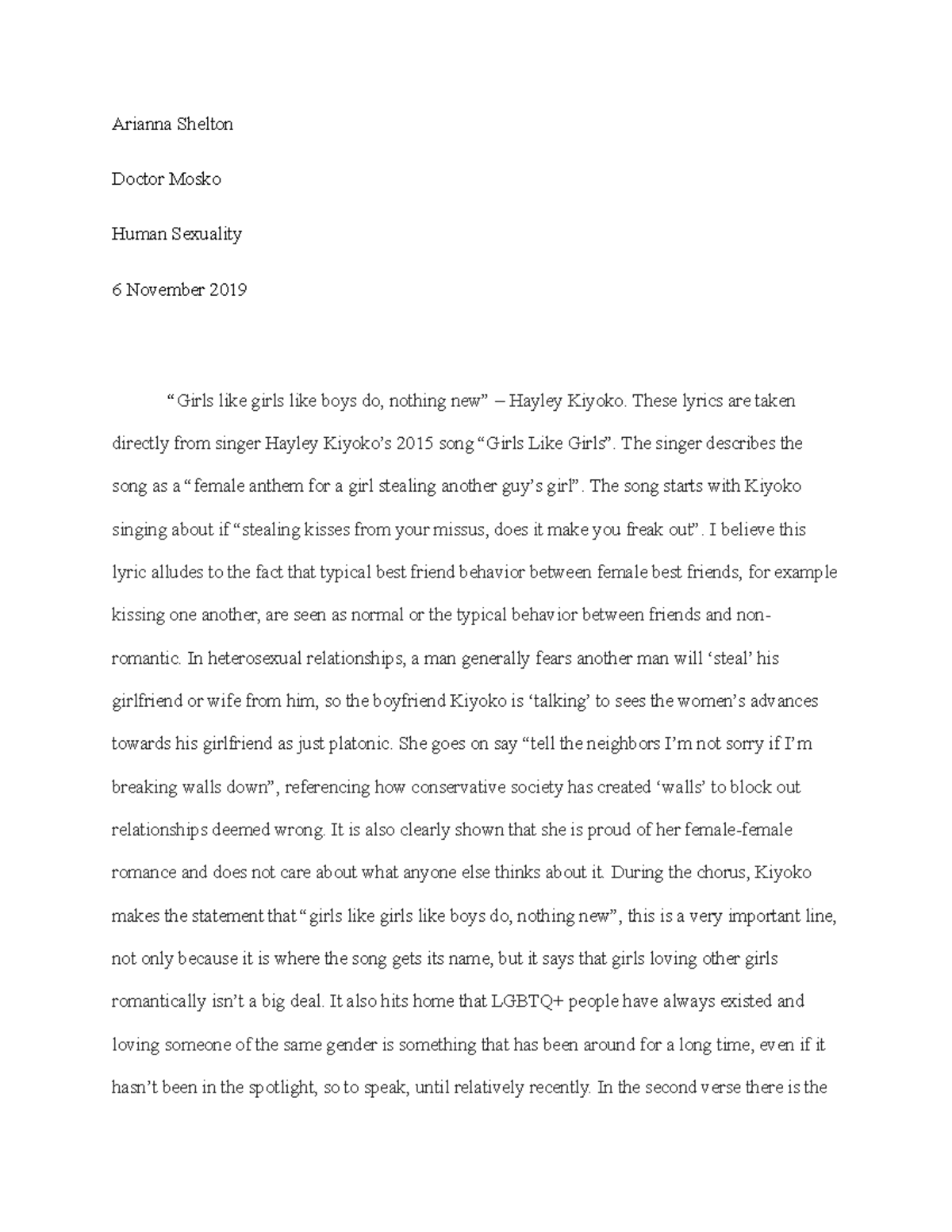 Exploration Project #2 - Arianna Shelton Doctor Mosko Human Sexuality 6 ...