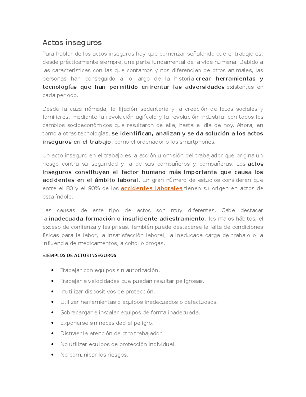 Tarea - Actos inseguros Para hablar de los actos inseguros hay que ...