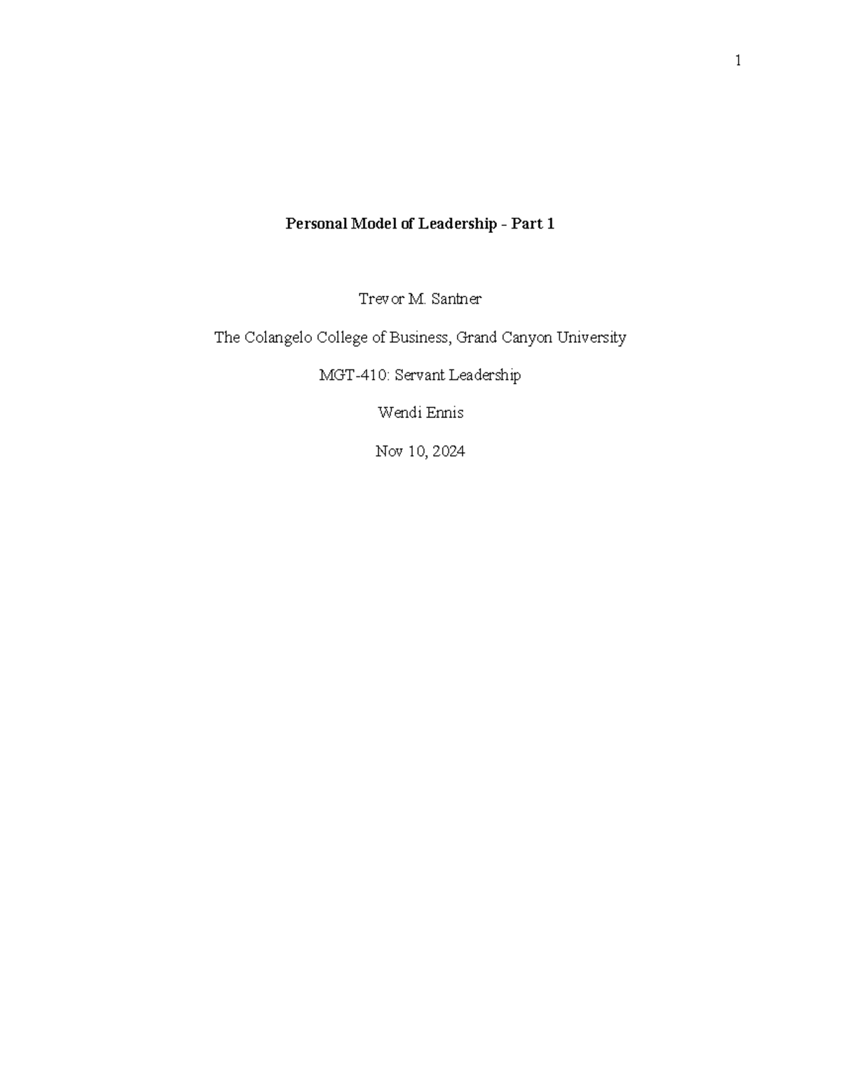 Personal model of leadership - Santner The Colangelo College of ...