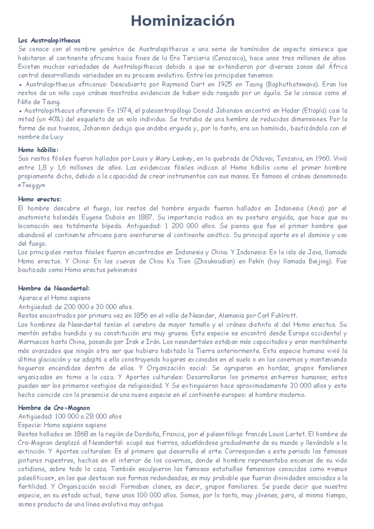 Ficha 3RO - Actividad - Hominización Los Australopithecus Se conoce con ...