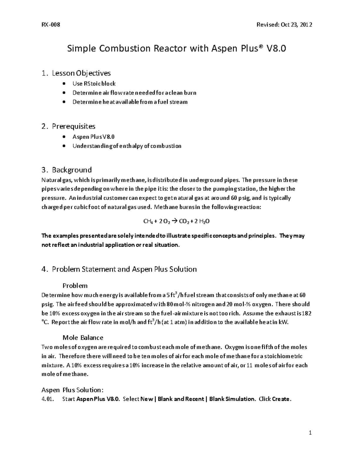 Simple combustion reaction with aspen plus - Simple Combustion Reactor ...