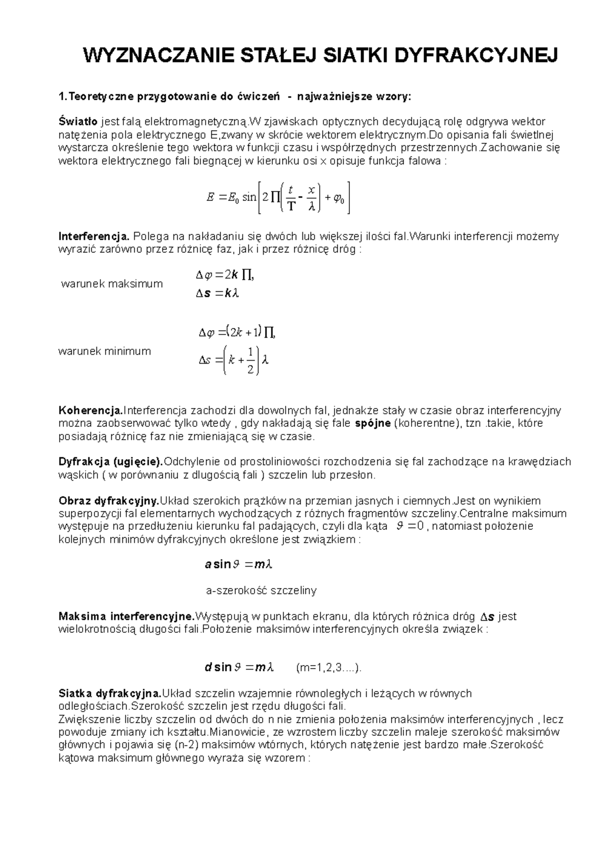Wyznaczanie stałej siatki dyfrakcyjnej - WYZNACZANIE STAŁEJ SIATKI DYFRAKCYJNEJ 1 przygotowanie ...