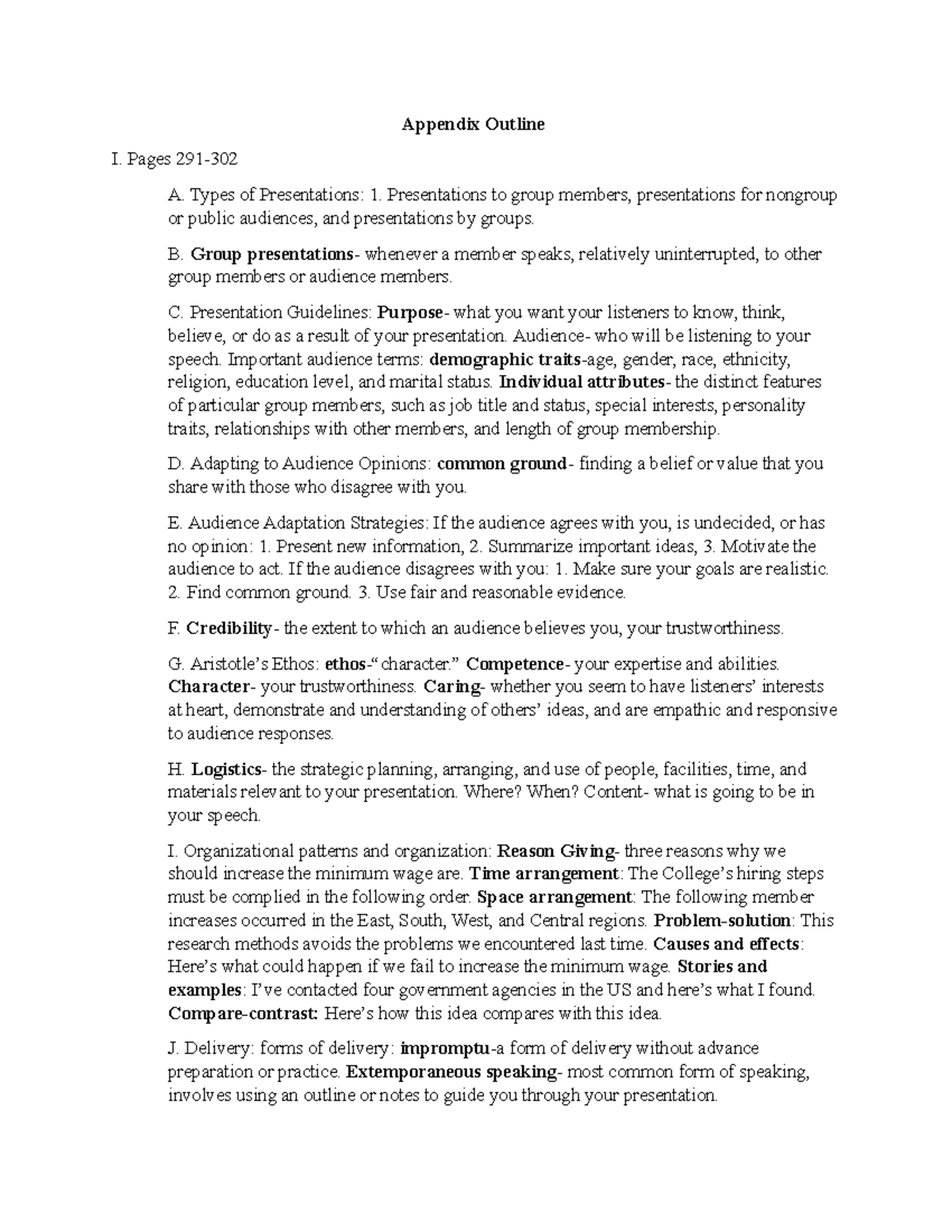 Appendix Outline - Group work stuff. - Appendix Outline I. Pages 291 ...