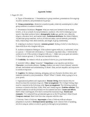 Appendix Outline - Group work stuff. - Appendix Outline I. Pages 291 ...
