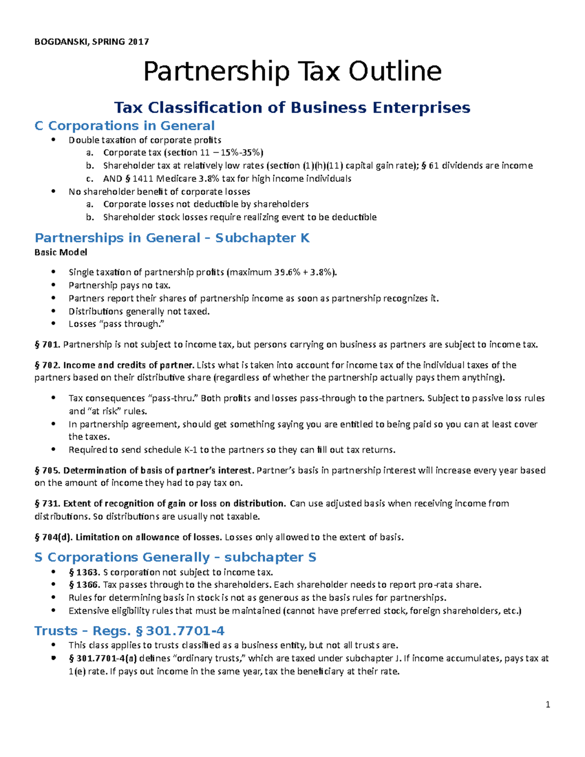 Partnership-tax (3) (Outline) - BOGDANSKI, SPRING 2017 Partnership Tax ...