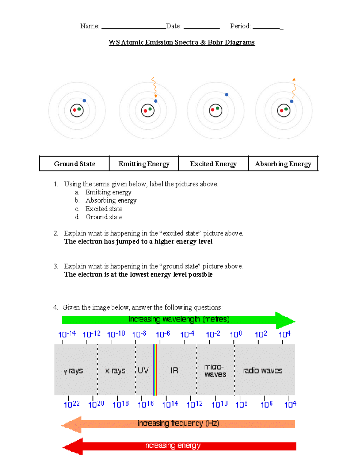 Electrons in the Atom Extension Activity - Name: Date: Period: _ WS ...